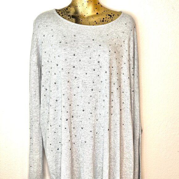 Cupio | Tops | Cupio Xl Gray Embellished Blouse Nwt Long Sleeve Flowy ...